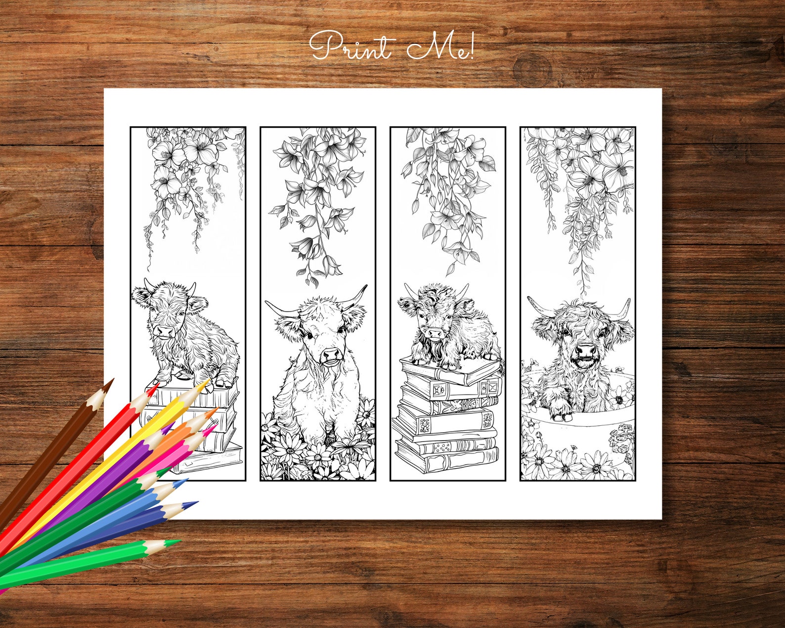 Baby Highland Cow Coloring Bookmarks Digital Download for Adult ...