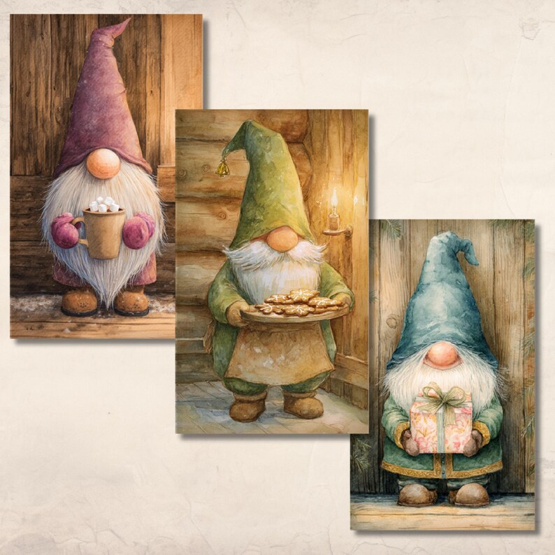 Christmas Gnomes Junk Journal Folio Trifold Mini Ephemera Printable Kit ...