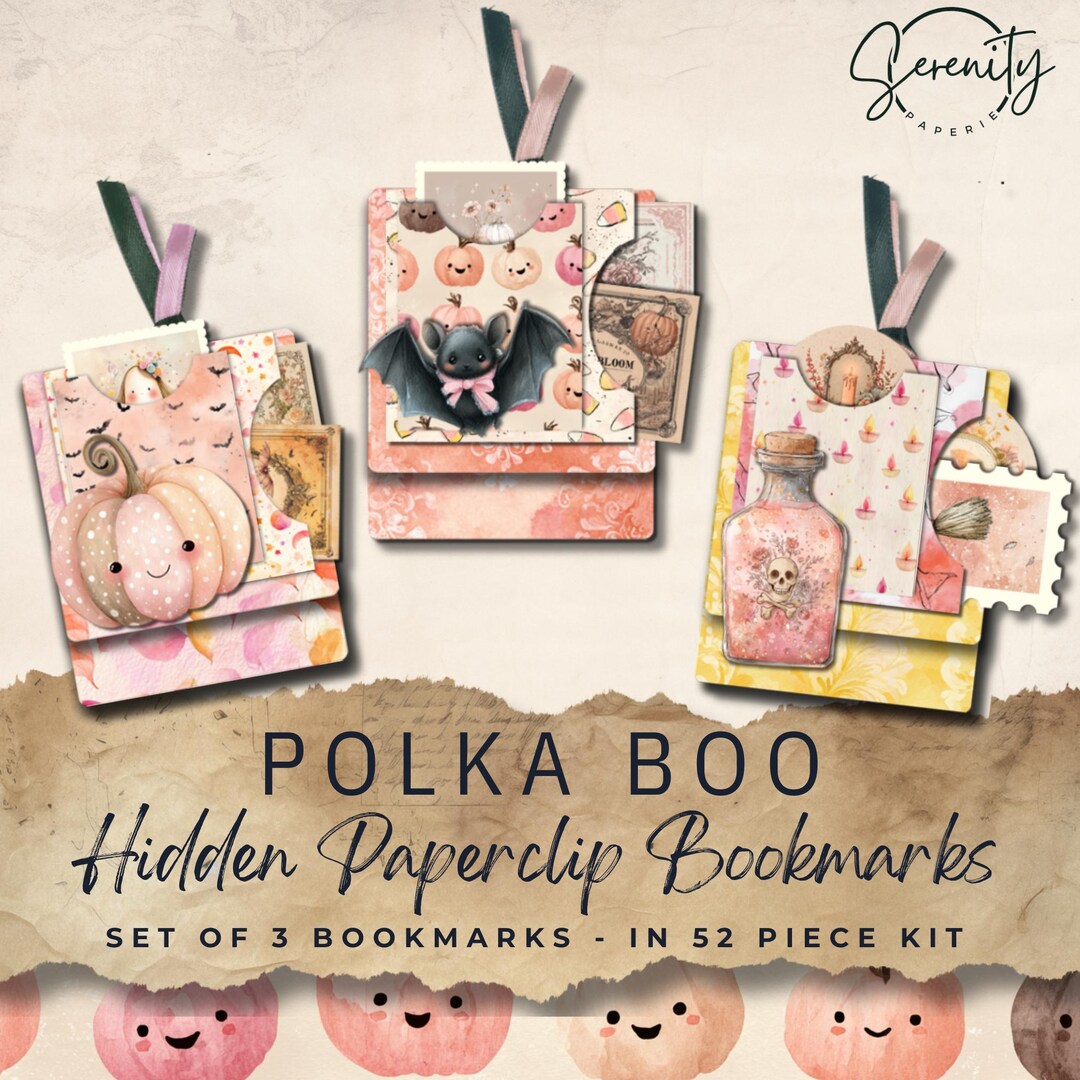Paperclip Bookmarks Set of 3, Printable Polka Boo Halloween Clip ...