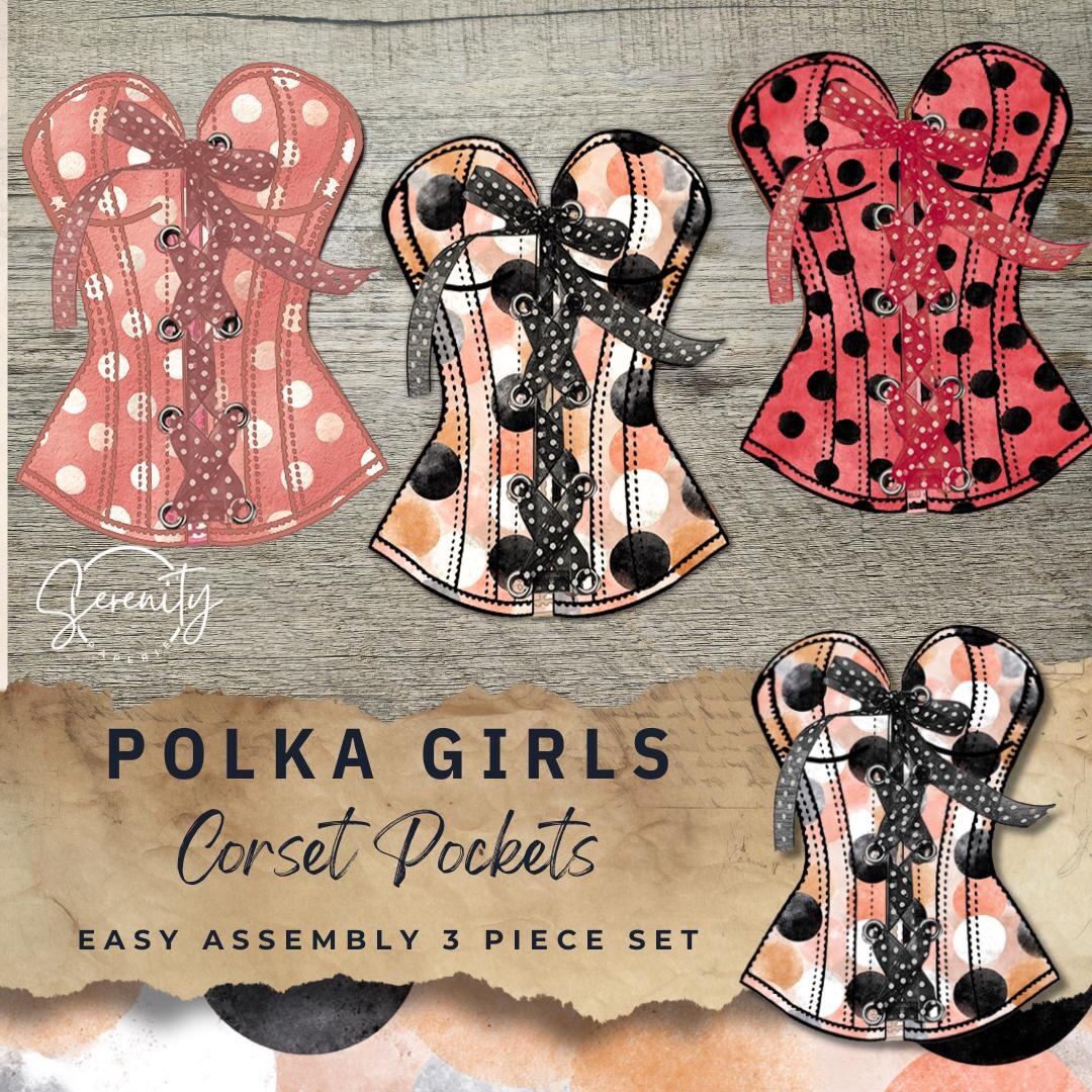 Corset Pocket Set of 3 | Polka Girls | Junk Journal Ephemera 8.5x11 ...