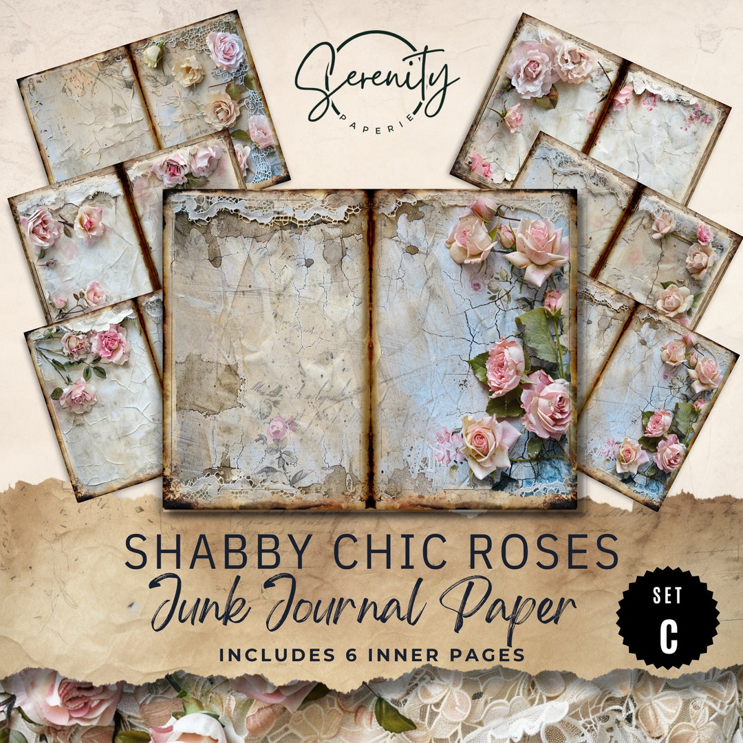 Shabby Chic Junk Journal Digital Paper, Floral 6 Digital Journal Pages ...
