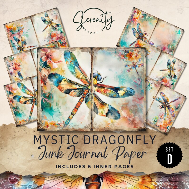 Mystic Dragonfly Junk Journal Printable Kit – 98 Floral Papers, Tags ...