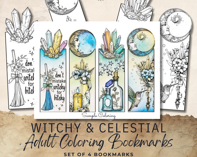 Printable Coloring Bookmarks, Mystical Bookmark Set, Adult Coloring ...