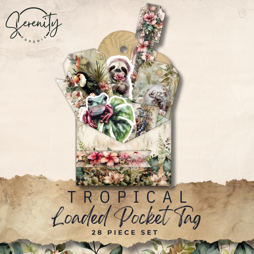 Loaded Tag Printable, Vintage Tropical Animal Jungle Junk Journal Folio ...