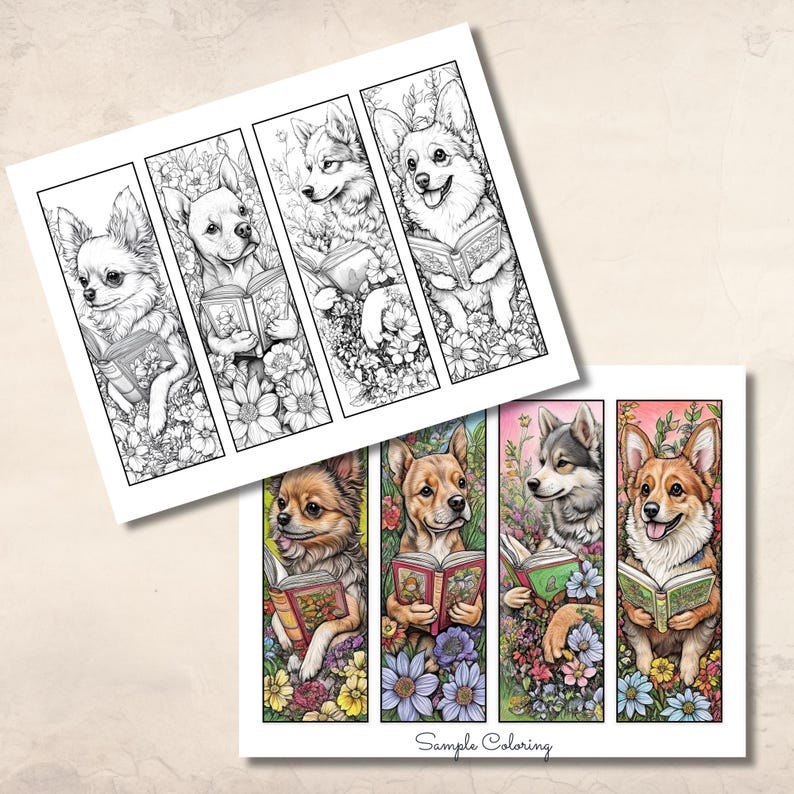 Dog Coloring Bookmark 4 Printable Bookmarks for Adult and Kids Coloring ...