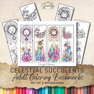 Celestial Succulents 4 Printable Coloring Bookmarks for Adult and Kids ...