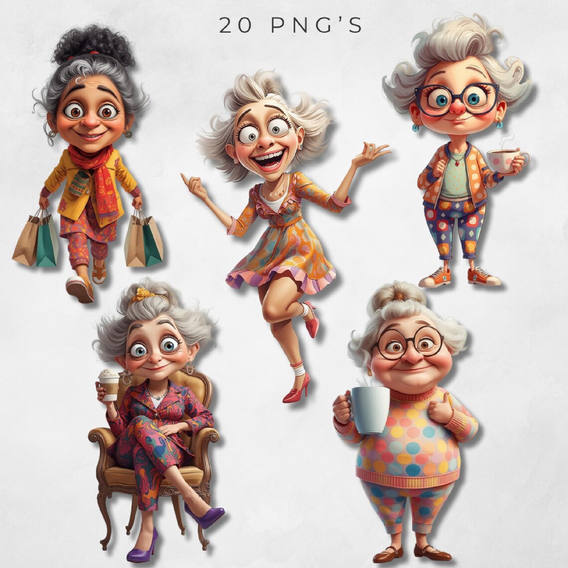 Crazy Old Lady Cut Clipart PNG Fussy Cuts for Cricut & Silhouette ...