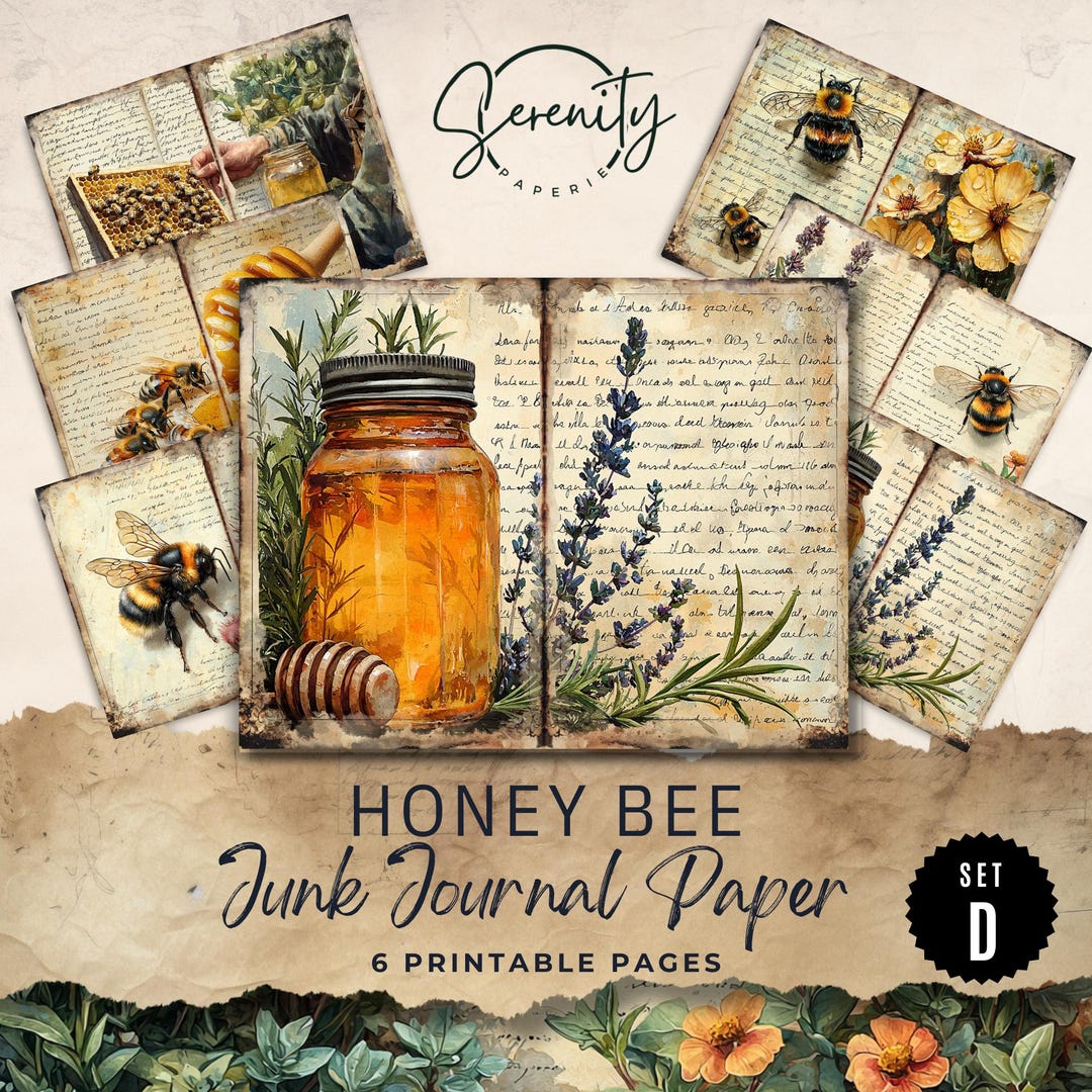 Honey Bee Junk Journal Digital Papers Printable Pages, 6 Digital ...