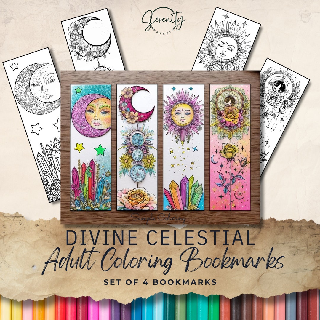 4 Printable Coloring Bookmarks Divine Celestial Bookmark for Adult and ...