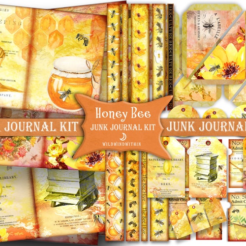 Bee Junk Journal Kit Bee Hive Collage Pages Junk Journal - Etsy