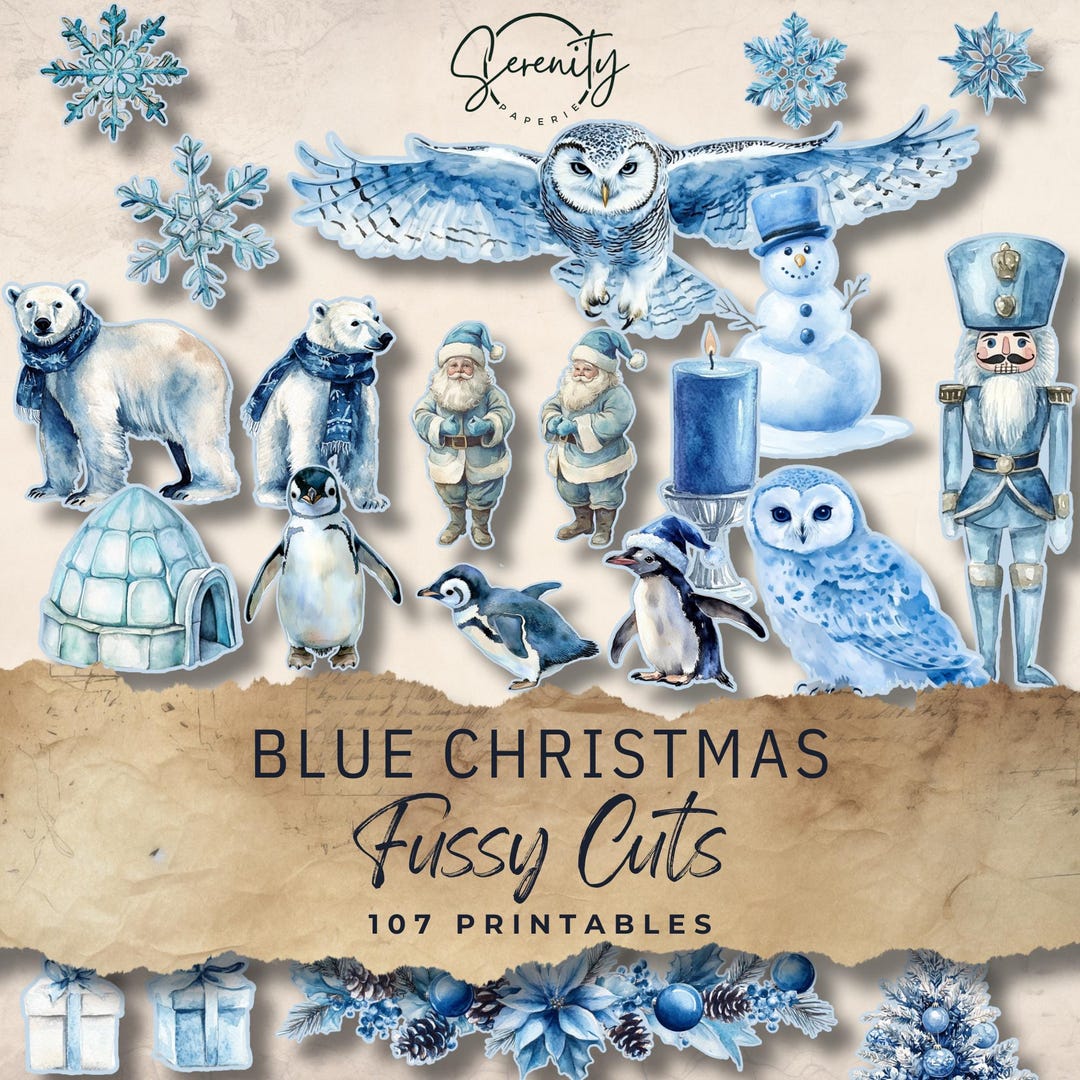 Blue Christmas Fussy Cuts Junk Journal Printable Paper Craft 11 X 8.5 ...
