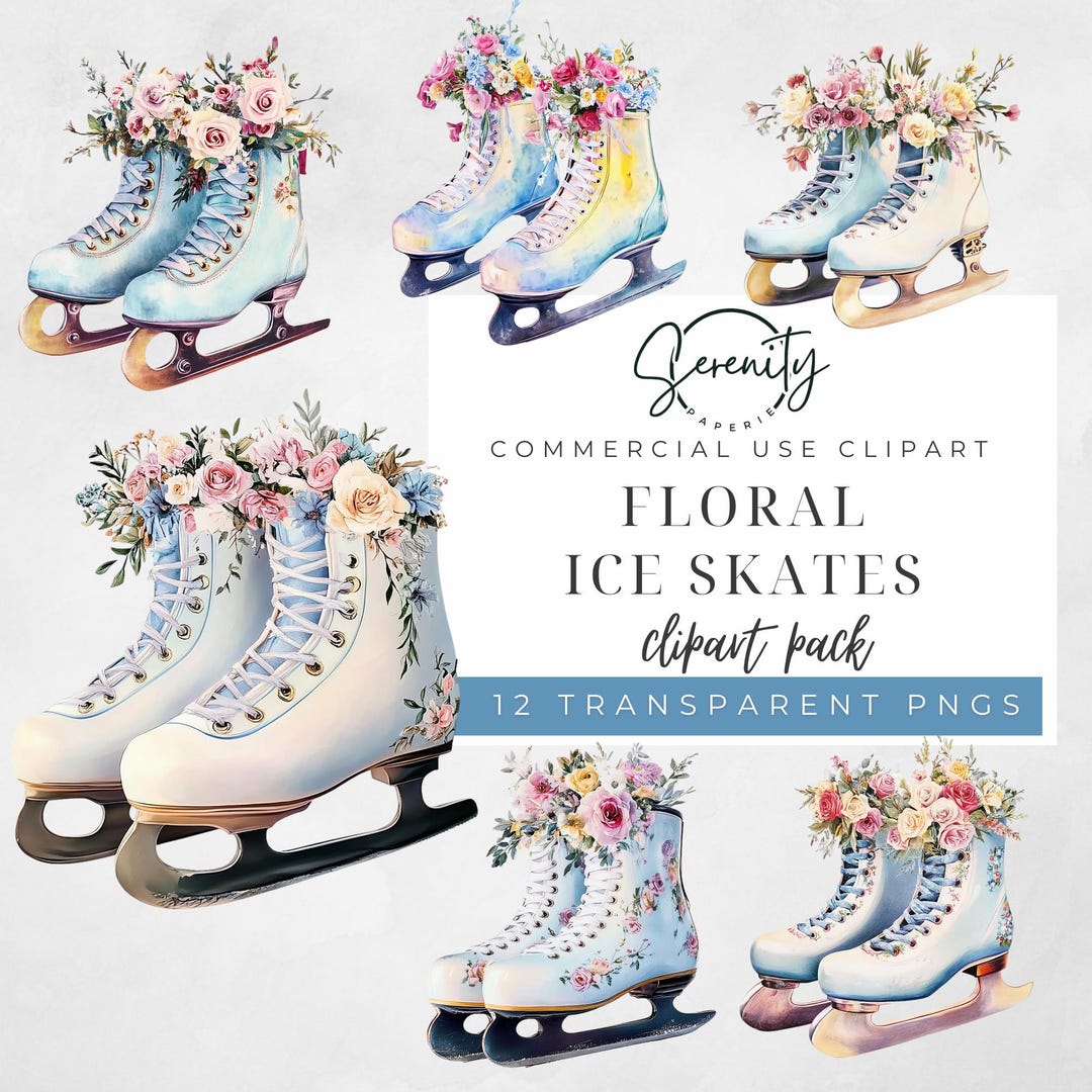 Floral Ice Skates Clipart With Commercial Use of Winter Sports Figure ...