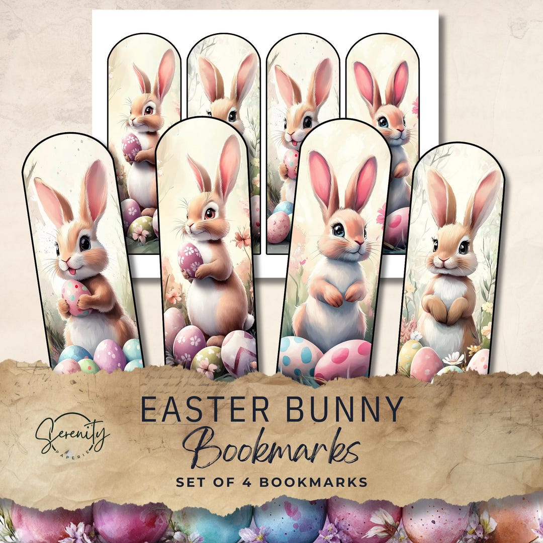 Easter Bunny Bookmarks, Cute Animal Gift, Floral Spring Bookmark ...