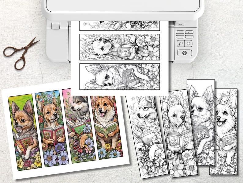 Dog Coloring Bookmark 4 Printable Bookmarks for Adult and Kids Coloring ...