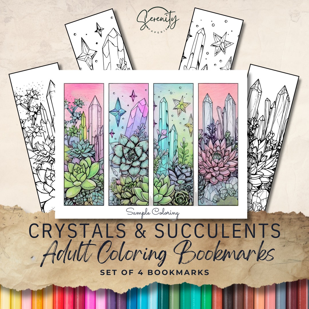Crystals and Succulents Printable Bookmarks Adult Coloring Pages - Etsy