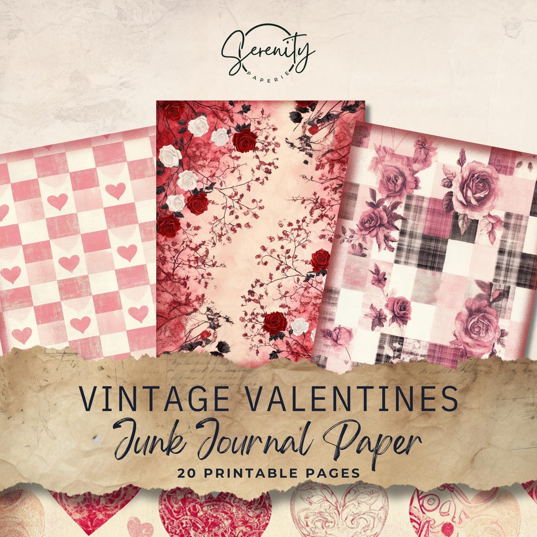 Valentine Junk Journal Papers - Cute Digital Scrapbook Supplies ...