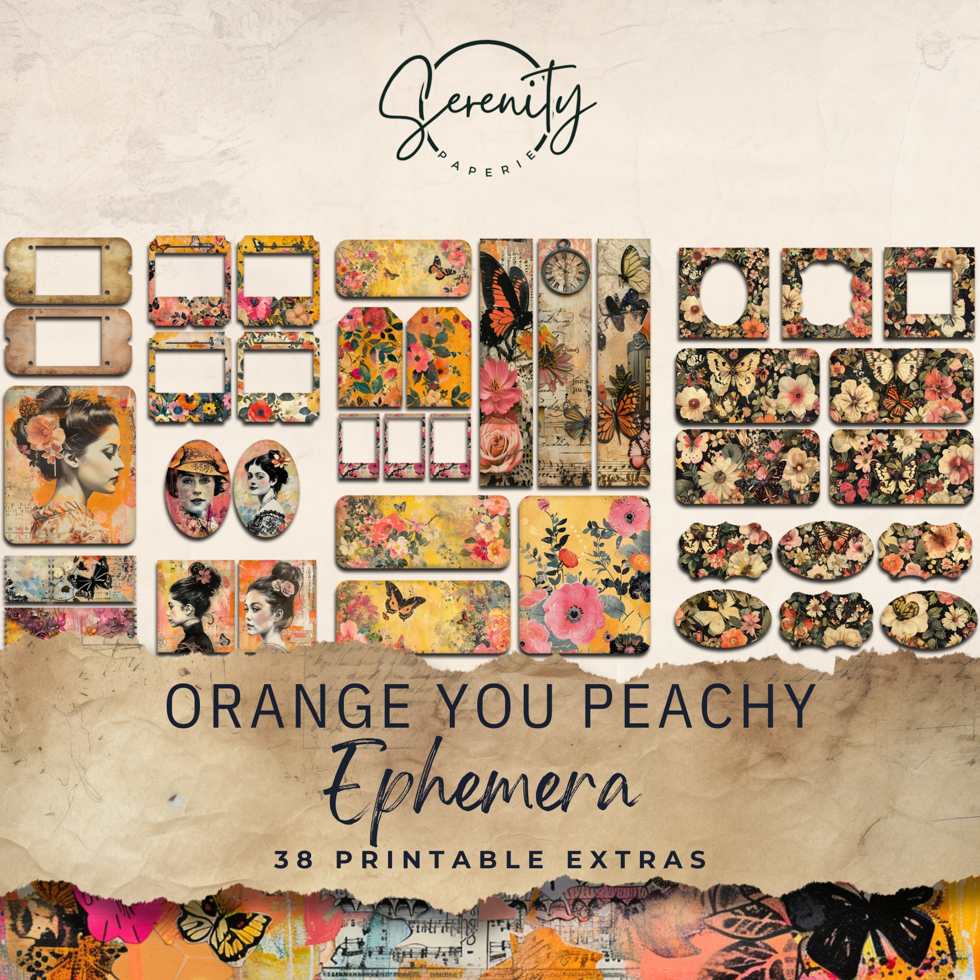 Junk Journal Kit "orange You Peachy" - 98 Piece Floral Printable Papers ...