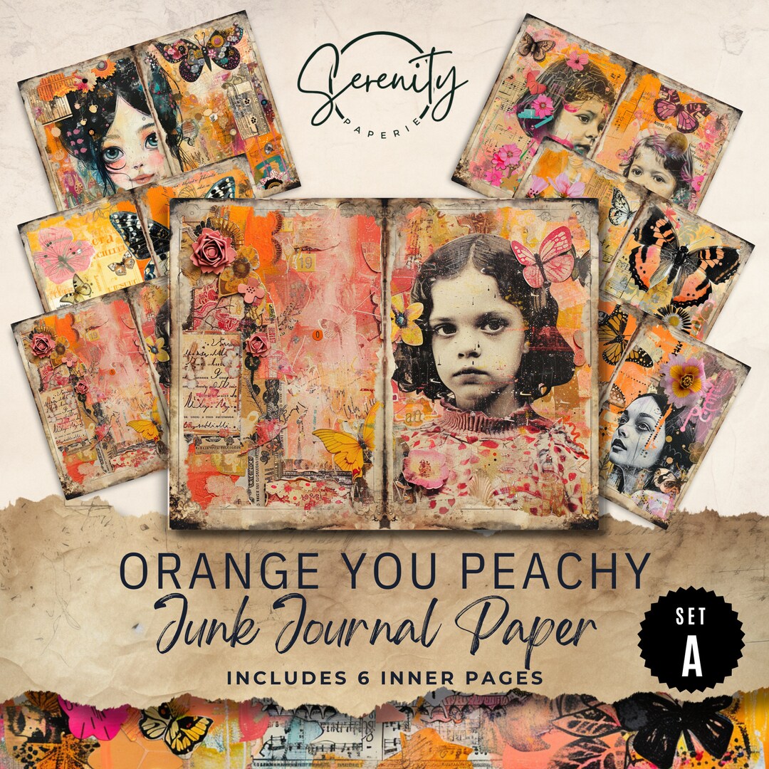 Orange You Peachy 6 Digital Journal Pages, Printable Ephemera, Paper ...