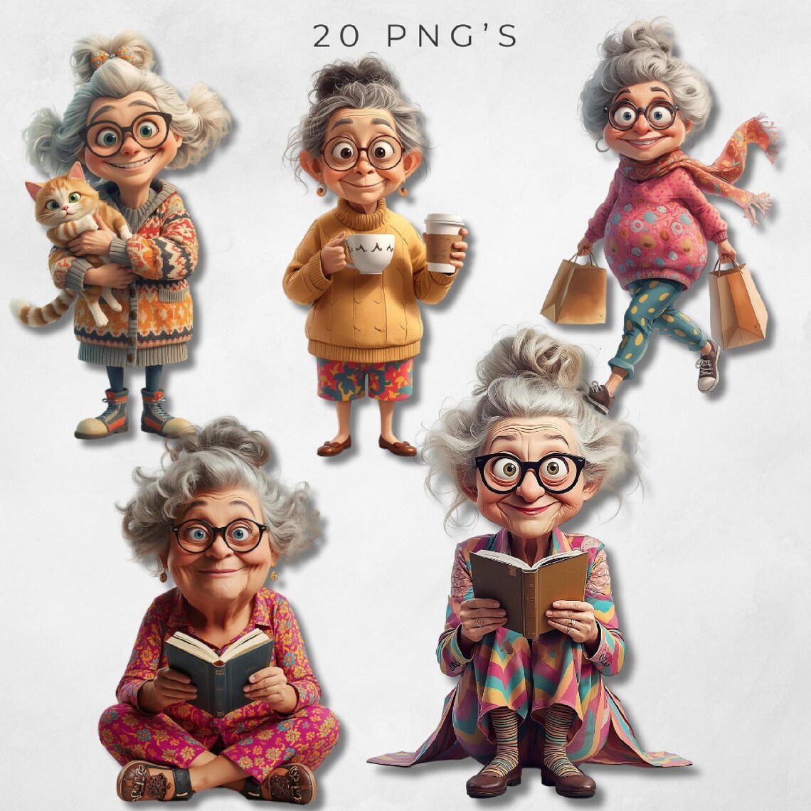 Crazy Old Lady Cut Clipart PNG Fussy Cuts for Cricut & Silhouette ...
