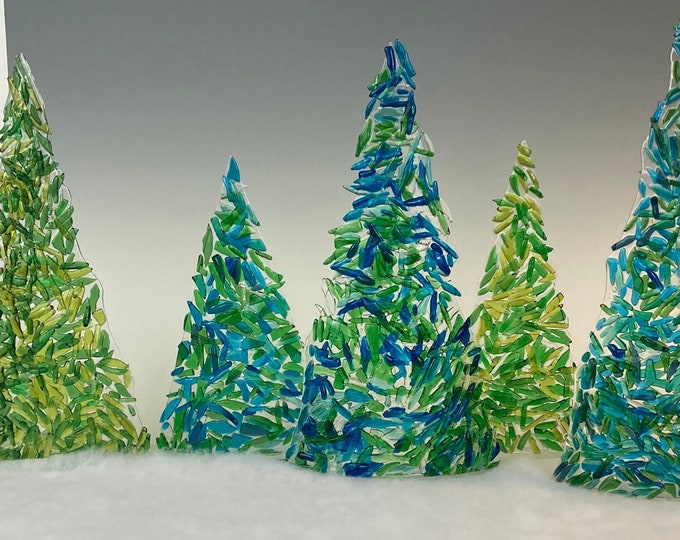 Fused Glass Mini Christmas Trees on Wood Base Traditional - Etsy Canada