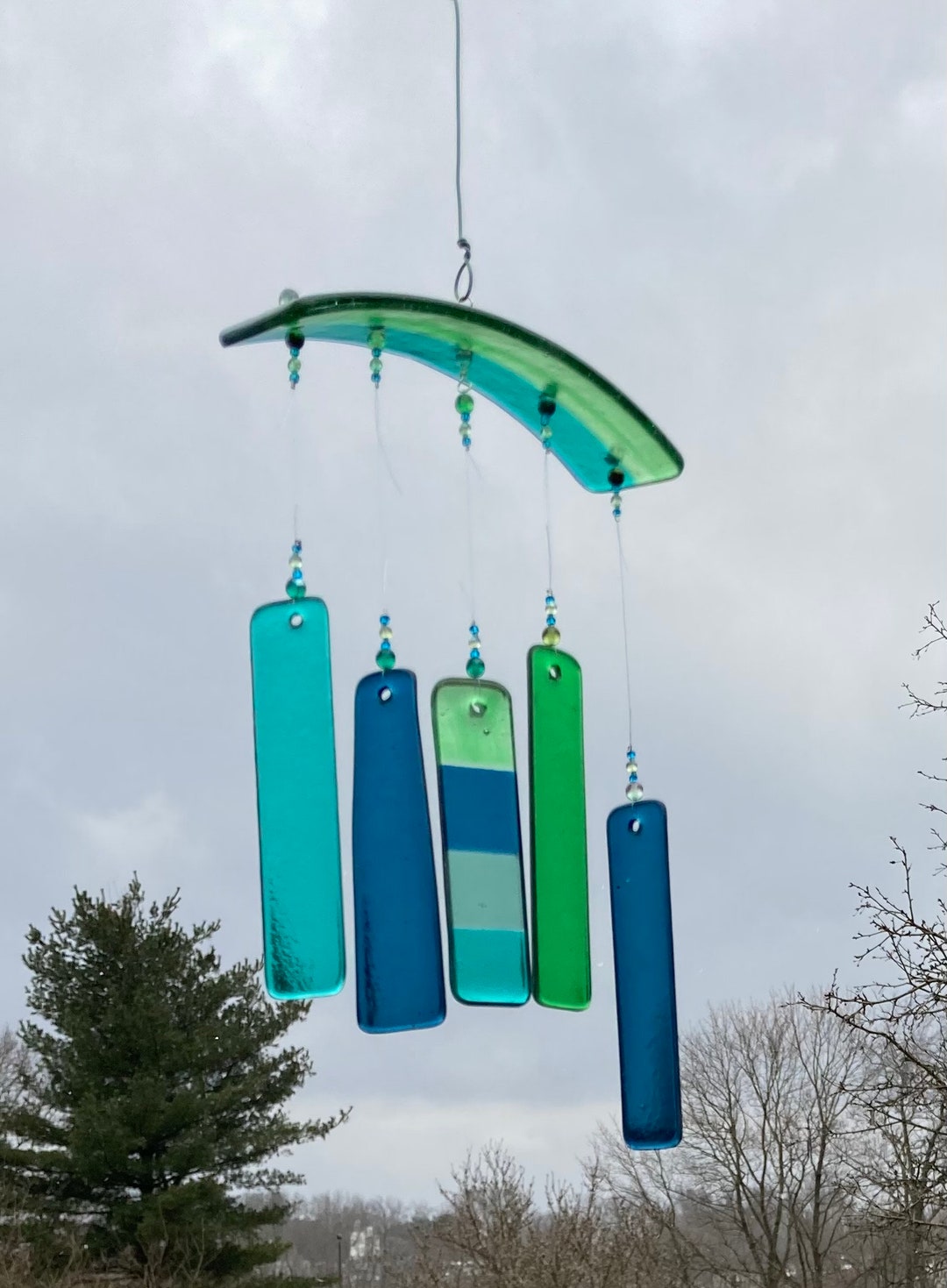 Caribbean Inspired Wind Chimes. Blues and Greens in an Arched Shape. - Etsy