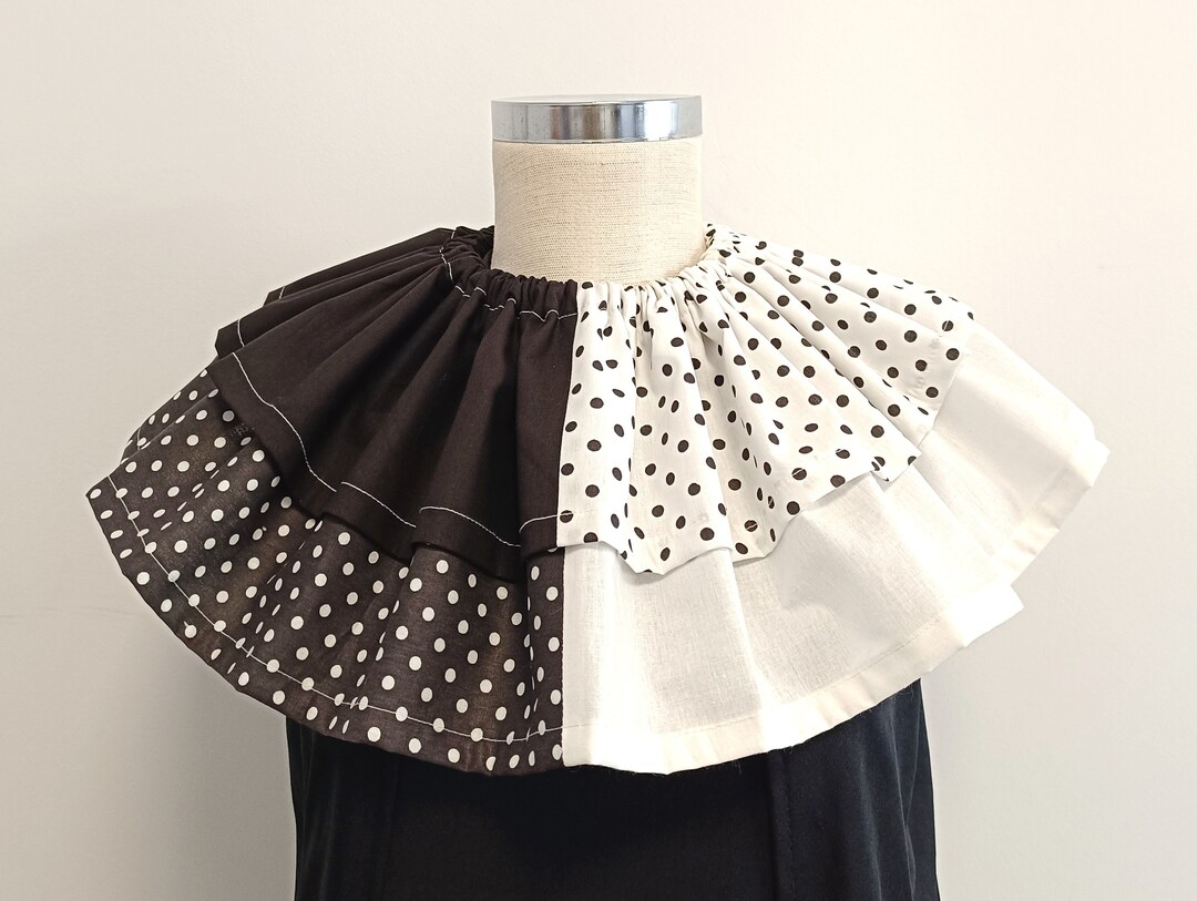 Harlequin Clown Neck Collar Black and White Detachable Ruffle Circus ...