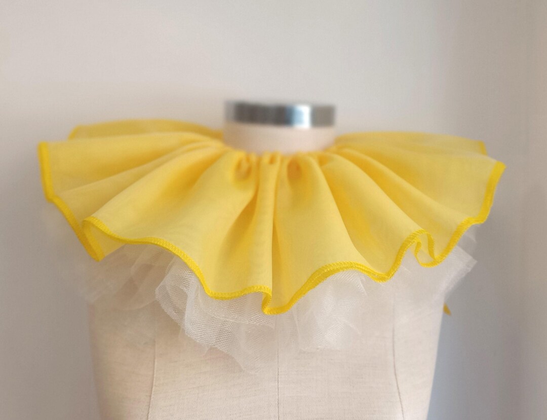 Clown Ruff Collar 3-in-1 Harlequin Yellow Ruffle Pierrot Collar Chiffon ...