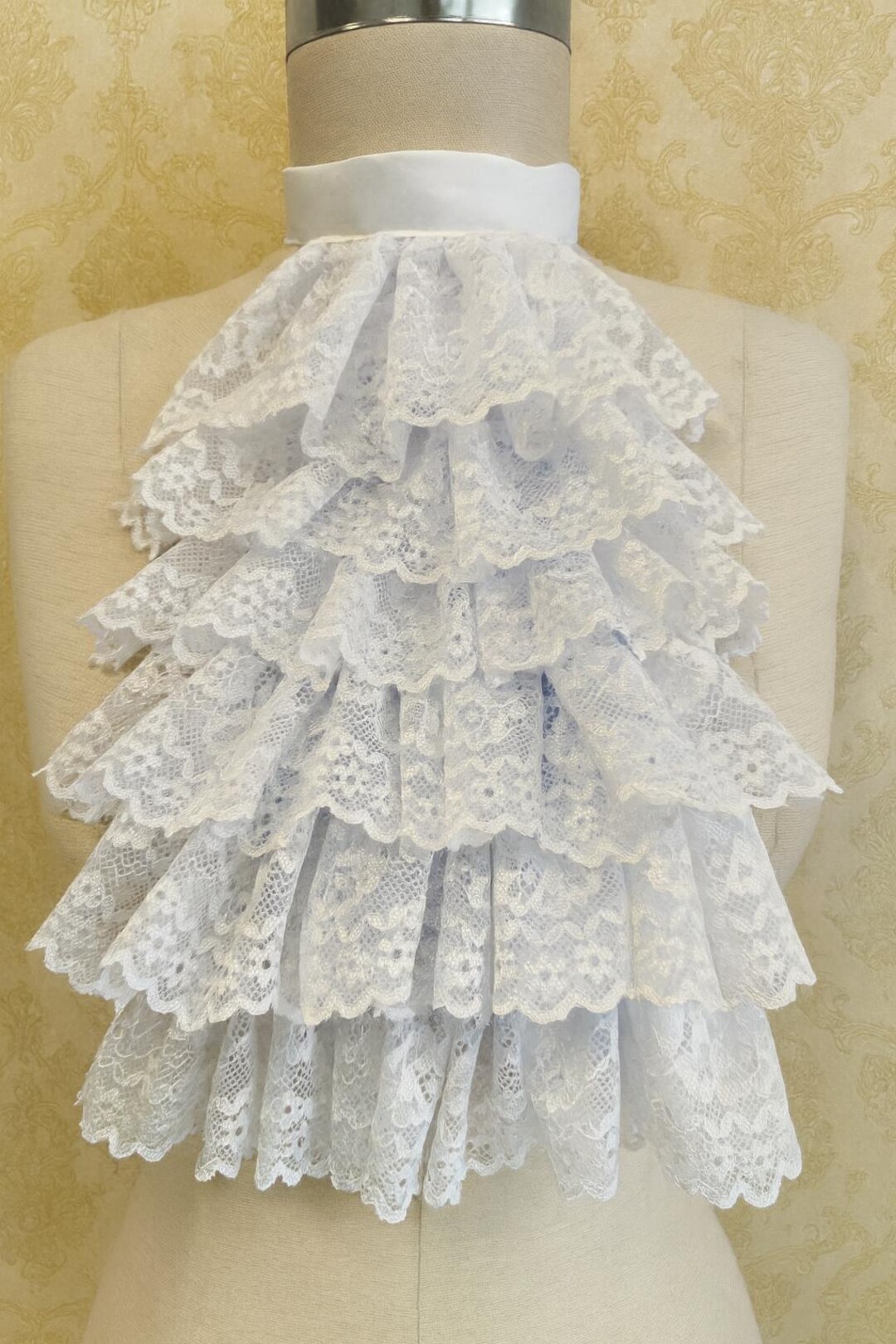 White Lace Jabot Collar, Victorian Detachable Collar, Vampire Costume ...