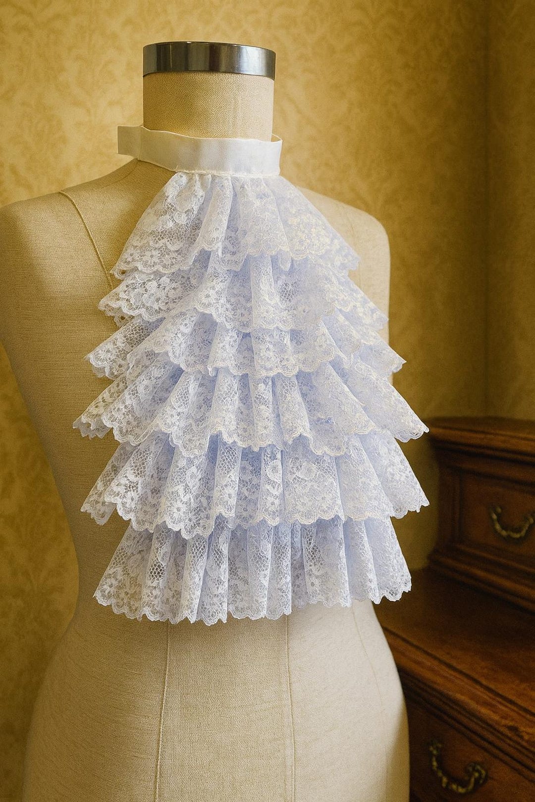 White Lace Jabot Collar, Victorian Detachable Collar, Vampire Costume ...