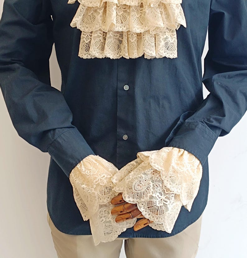 Victorian Ruffle Jabot and Wrist Cuffs Halloween Cosplay Jabot Collar ...