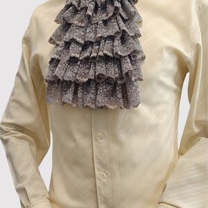 Victorian Lace Jabot and Wrist Cuffs Set Grey Historical Ruffle Collar ...