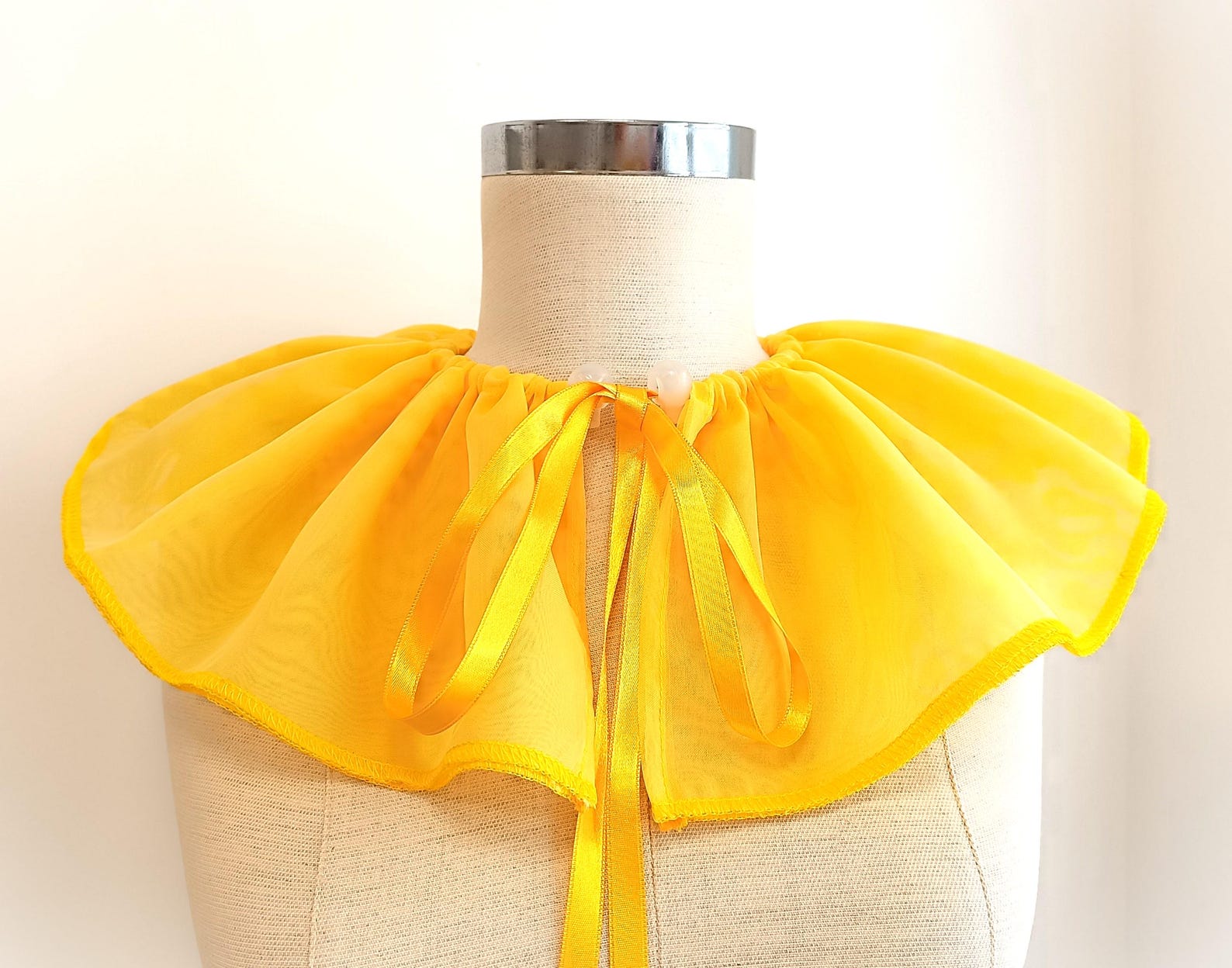 Clown Ruff Collar 3-in-1 Harlequin Yellow Ruffle Pierrot Collar Chiffon ...