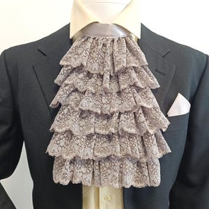 Victorian Lace Jabot and Wrist Cuffs Set Grey Historical Ruffle Collar ...