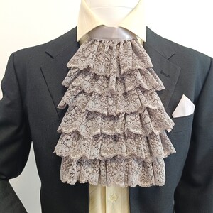 Victorian Lace Jabot and Wrist Cuffs Set Grey Historical Ruffle Collar ...