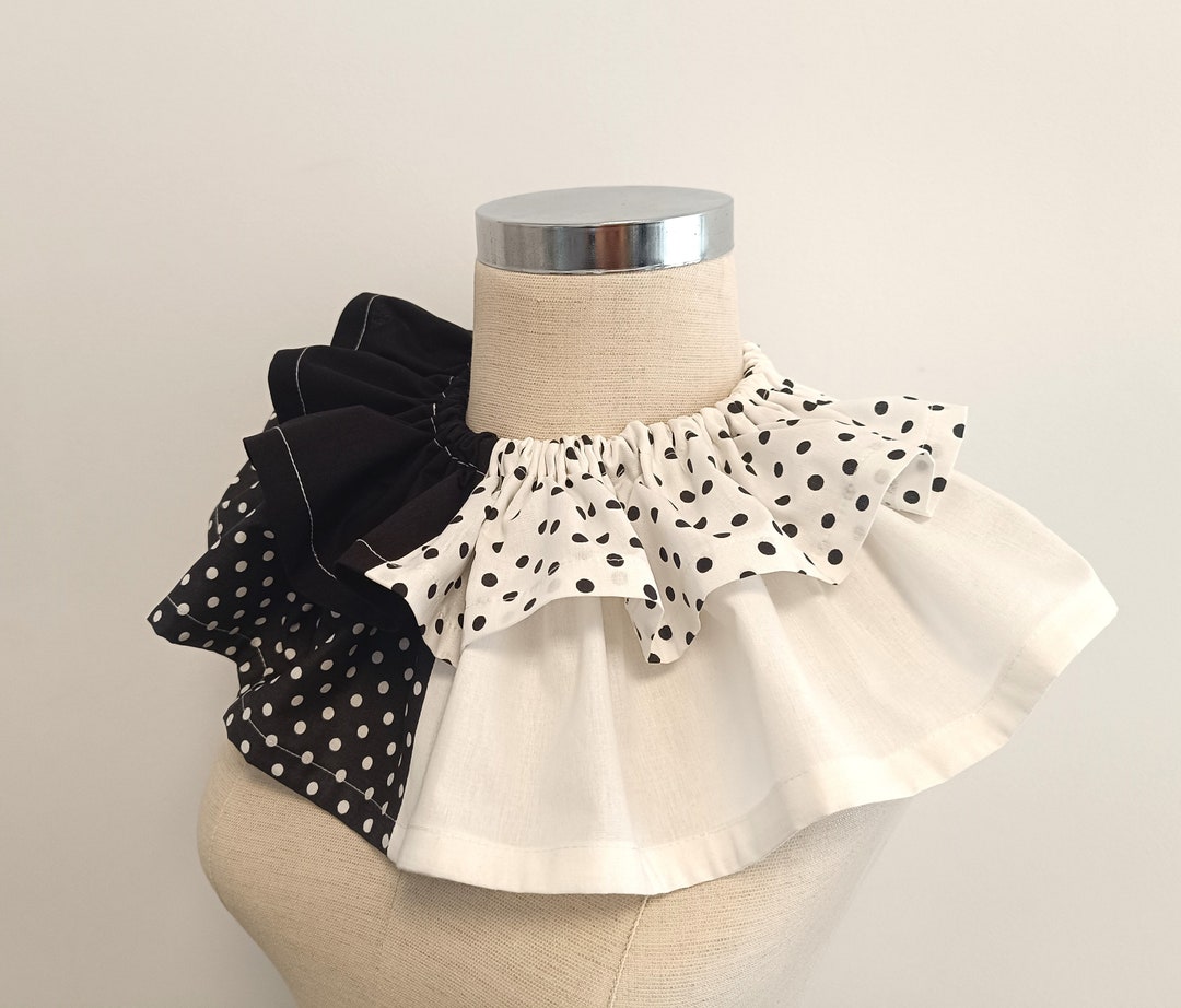 Harlequin Clown Neck Collar Black and White Detachable Ruffle Circus ...