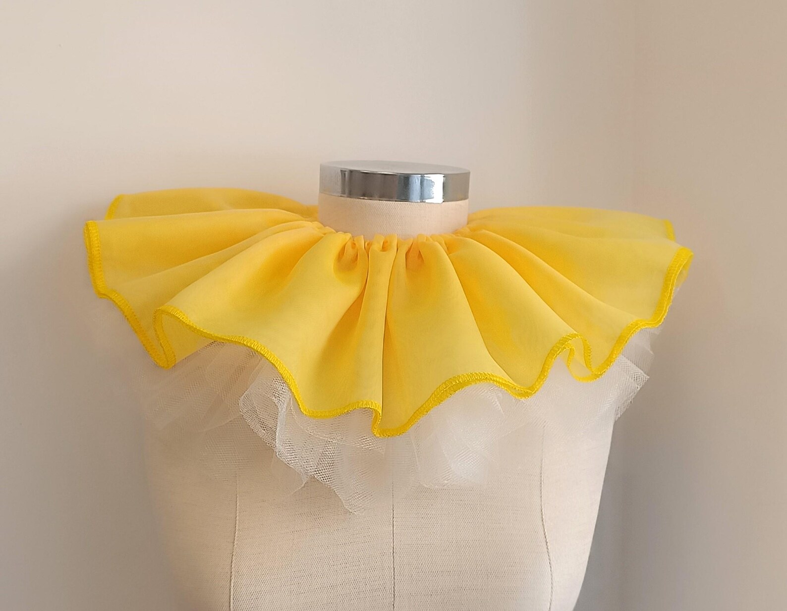 Clown Ruff Collar 3-in-1 Harlequin Yellow Ruffle Pierrot Collar Chiffon ...