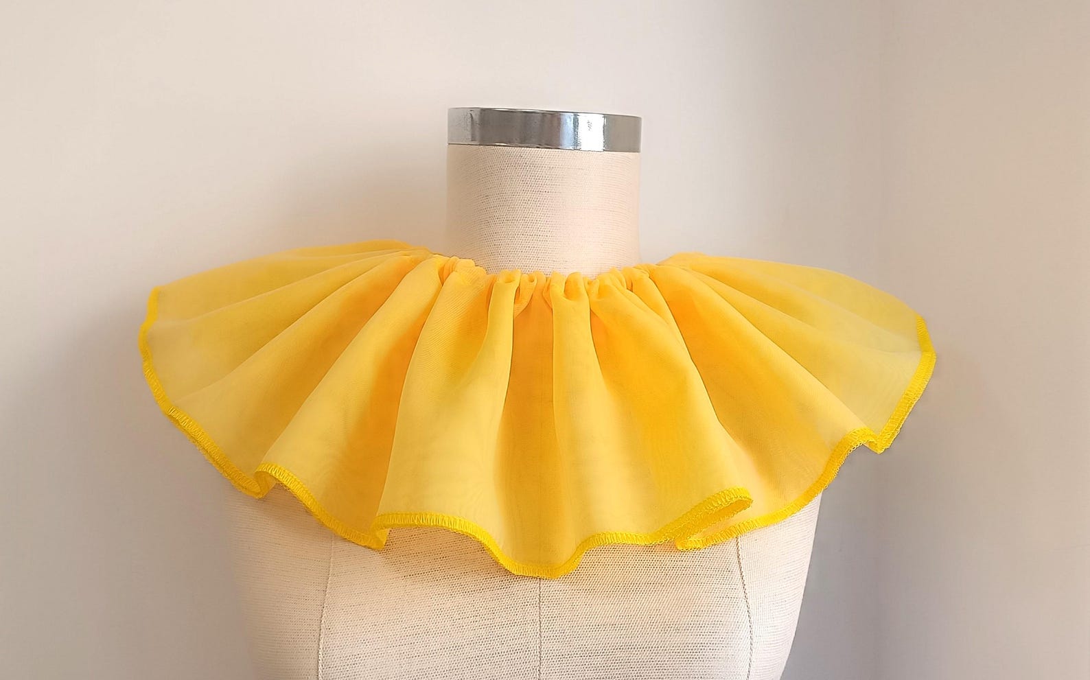 Clown Ruff Collar 3-in-1 Harlequin Yellow Ruffle Pierrot Collar Chiffon ...