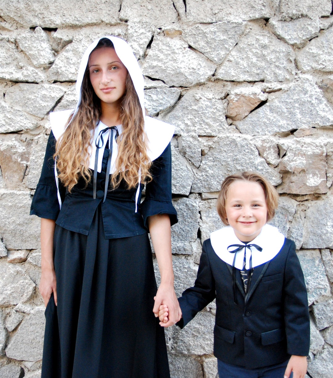 Victorian White Collar – Detachable Capelet With Bow, Pilgrim Costume ...