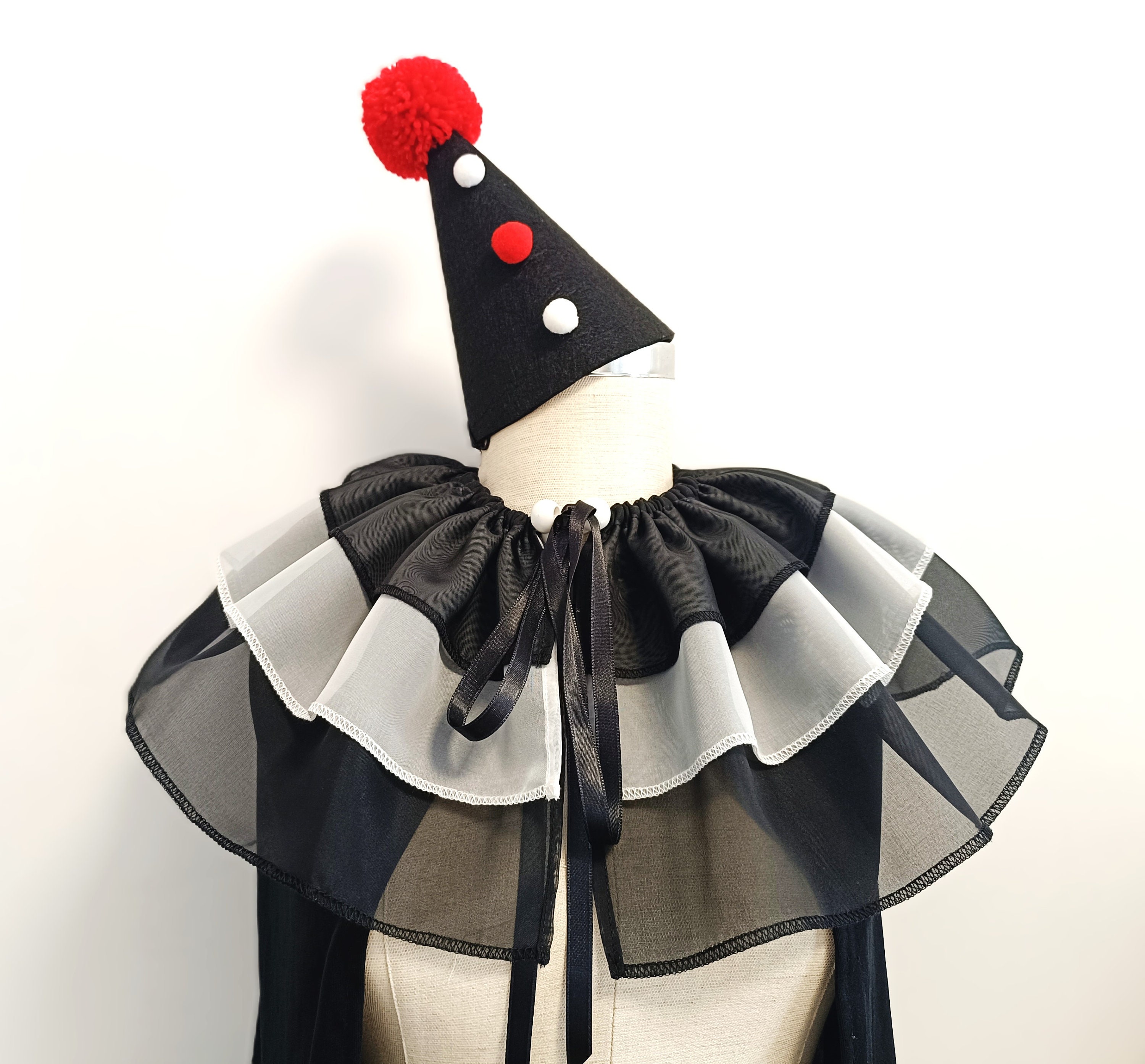 Clown Costume Set – Harlequin Jester Hat and Ruffle Collar Circus Party ...