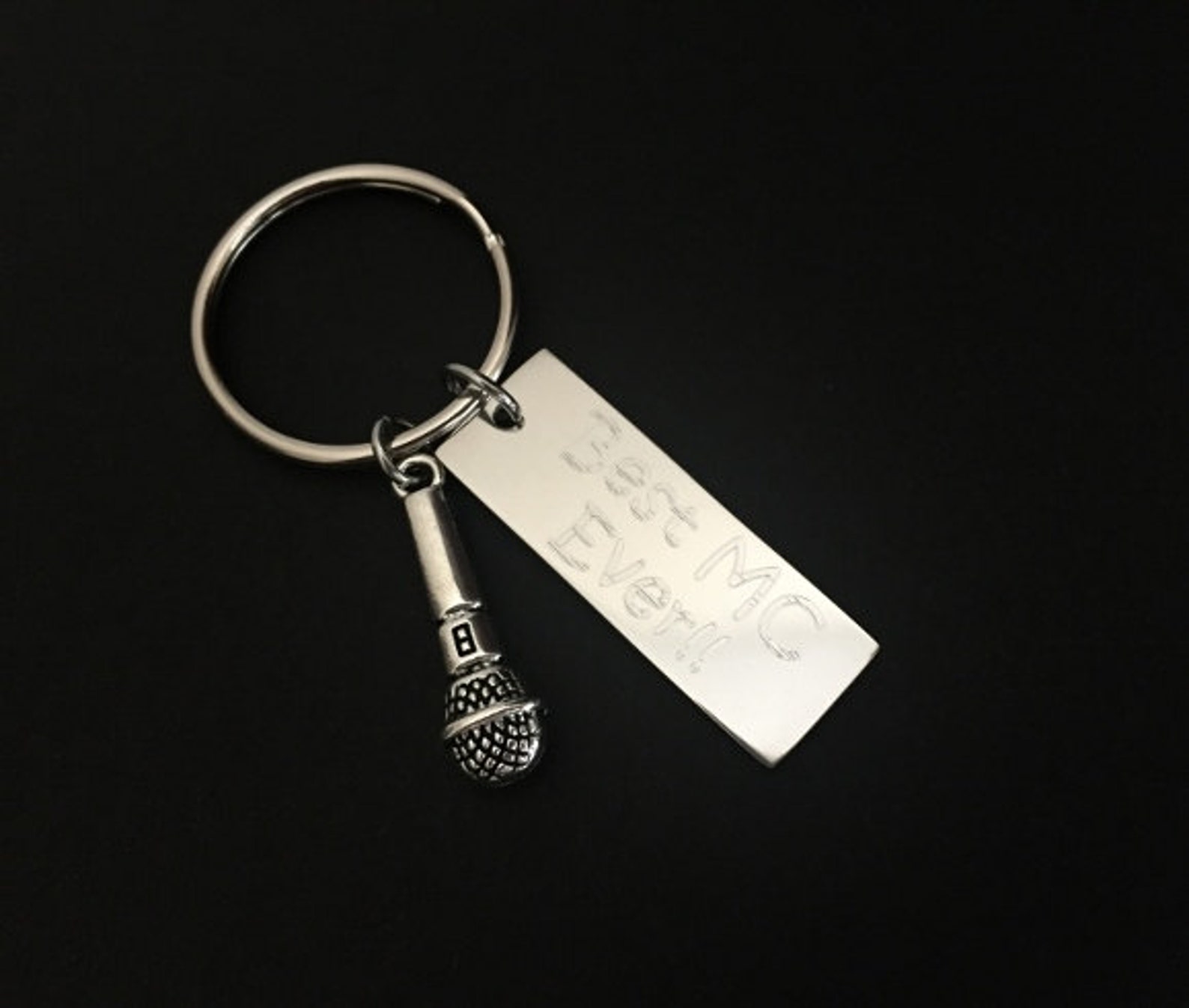 Personalized Microphone Key Chain. Customized Stainless Steel Tag. Name ...