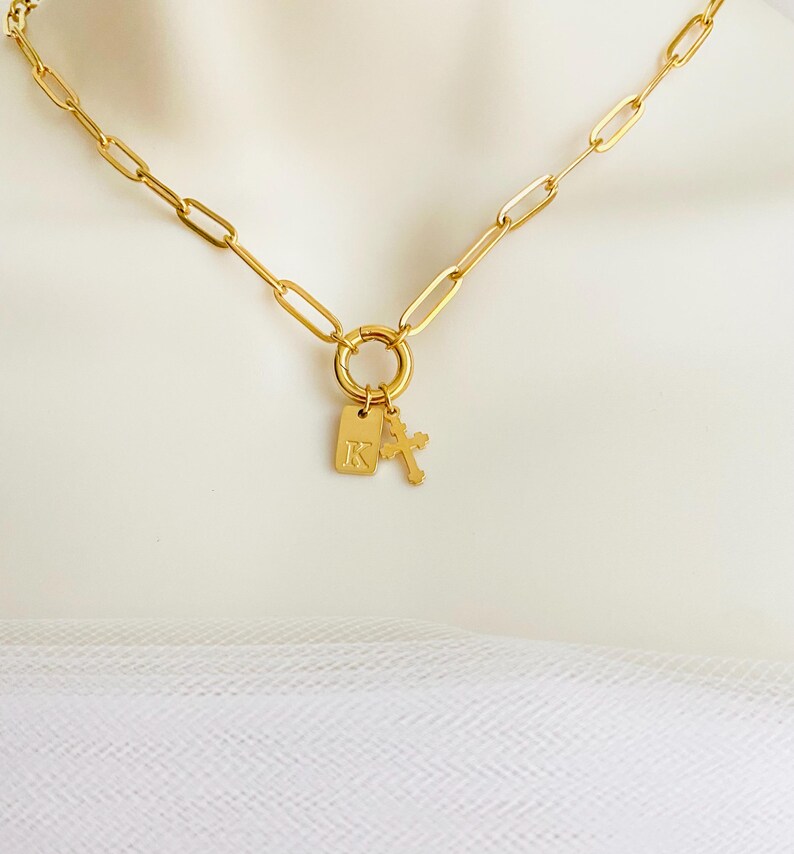 Personalized Cross Initial Necklace With Open Clasp. Minimalist ...
