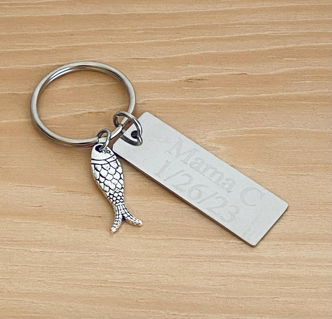 Engraved Stainless Steel Key Chain. Personalized Fish Key Ring ...