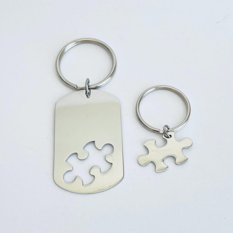 Two Personalized Puzzle Key Chains. Engraved Stainless Steel Puzzle Key ...