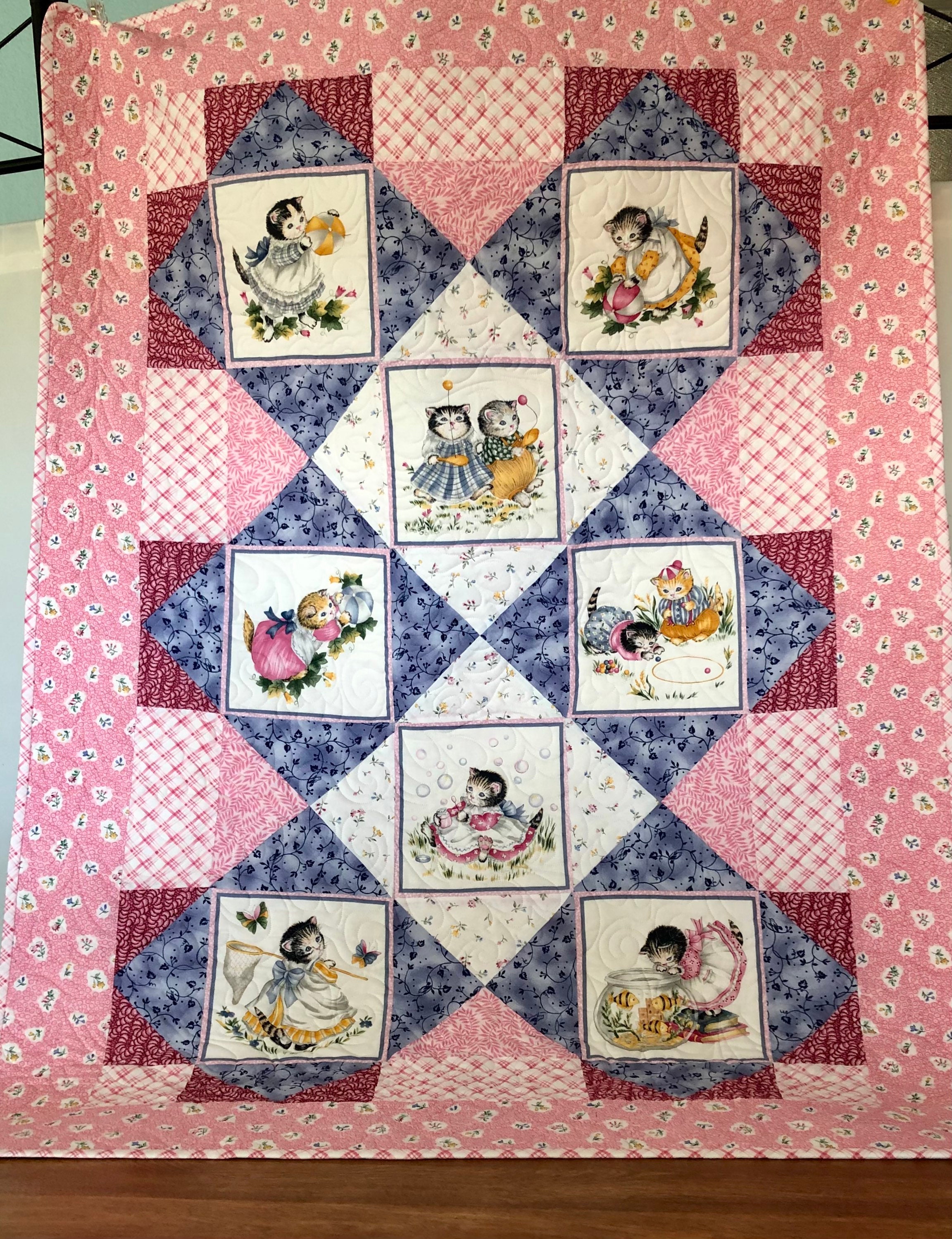 Kitty Cucumber Crib Quilt - Vintage Fabric - Ready to Ship - Etsy