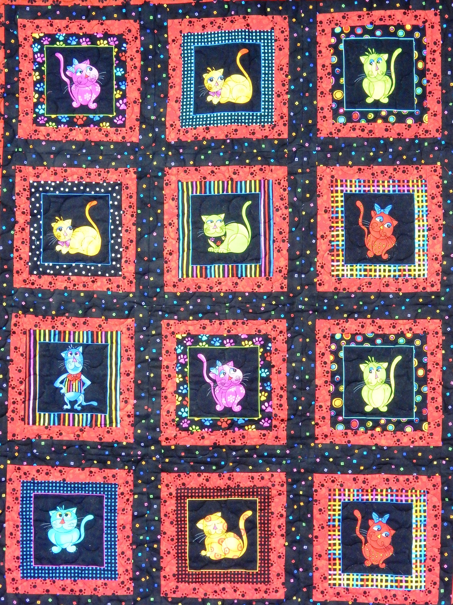 Quilted Pieced Cat Crib Quilt or Throw/wall Hanging - Cool Cats by ...