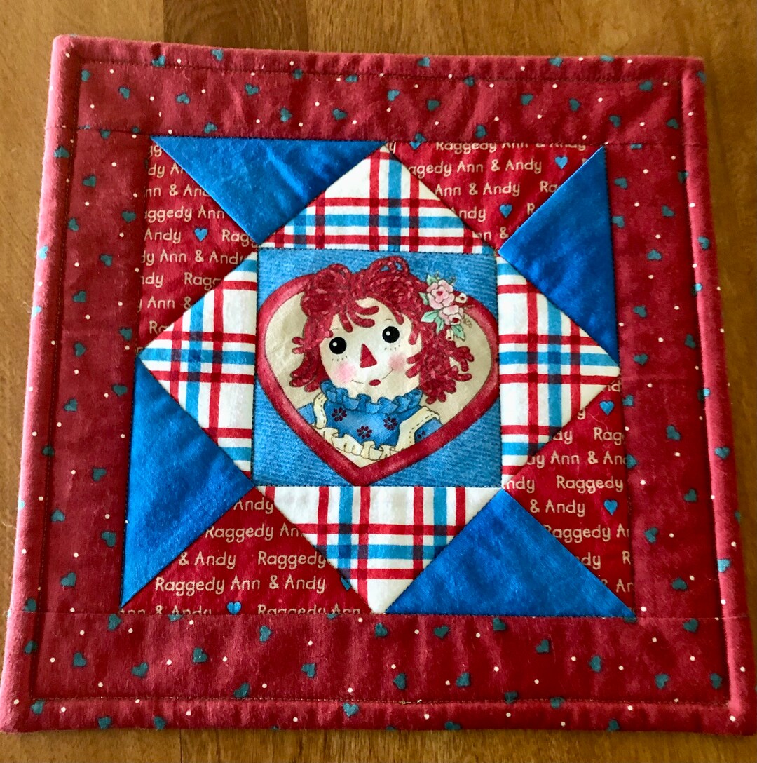 Raggedy Ann and Andy Mug Rugs Set of Two Quilted Patchwork Vintage ...