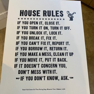 House Rules Sign for Certificate Frame - Etsy
