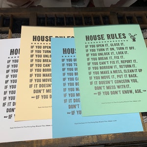 House Rules Sign for Certificate Frame - Etsy