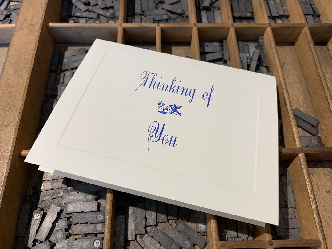 Letterpress Thinking of You Note Cards - Royal Blue Ink (set of 10) - Etsy