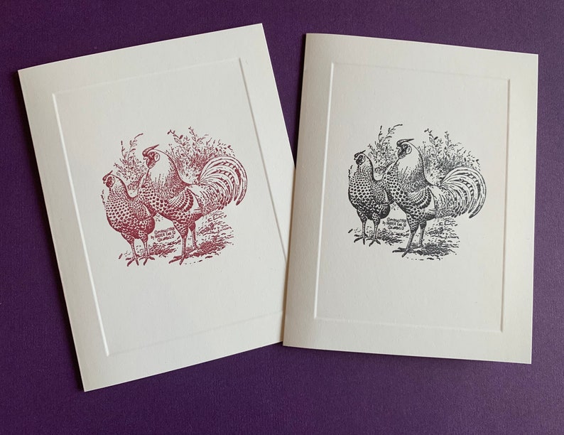 Ten Letterpress Note Cards rooster & Hen Set of 10 Cards With Matching ...